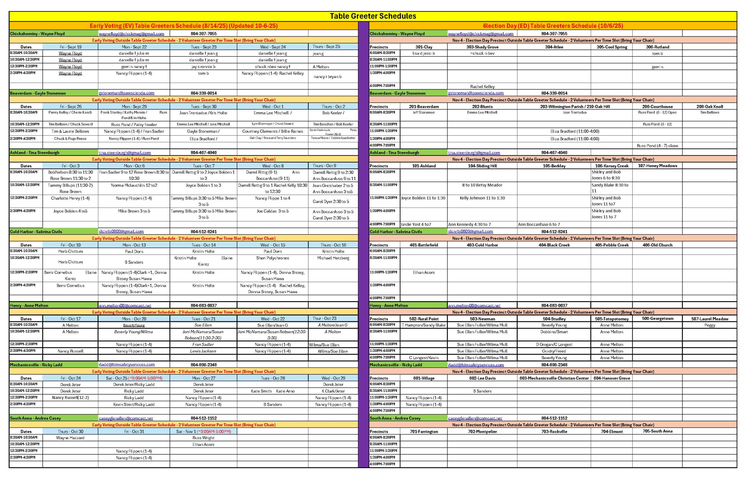 HCRC Table Greeter Schedules – Updated 10/6/25 | Hanover County ...